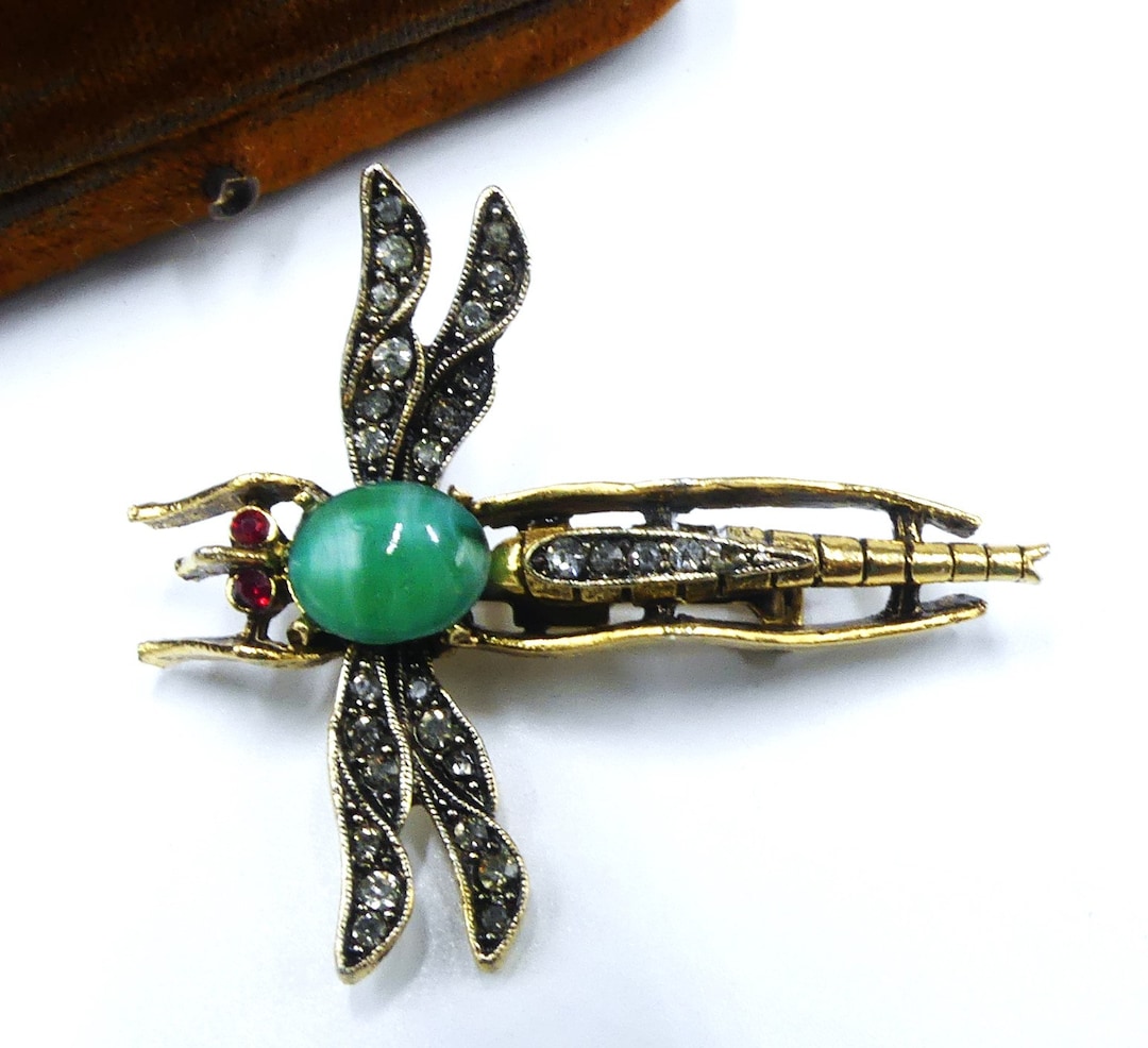 Vintage Signed ART Arthur Pepper Dragonfly Glass Cabochon Pin Brooch - Etsy