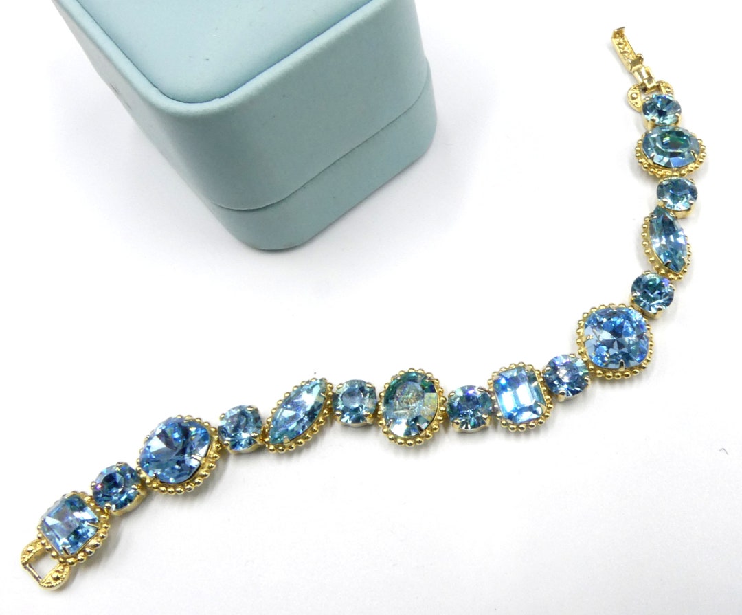 Vintage Marked Sorrelli Gold Tone Light Blue Crystal Link Bracelet - Etsy