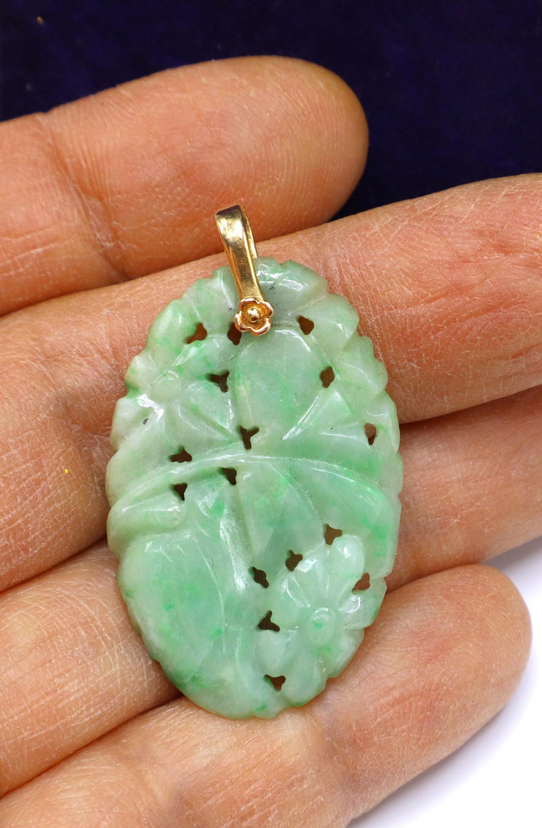Antique Chinese Carved Oval Shape Jade W 14k Gold Loop Pendant - Etsy