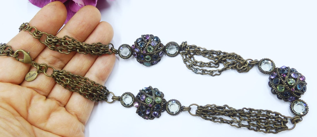 Vintage Signed Sorrelli Brass Tone Metal & Multi Color Rhinestone ...