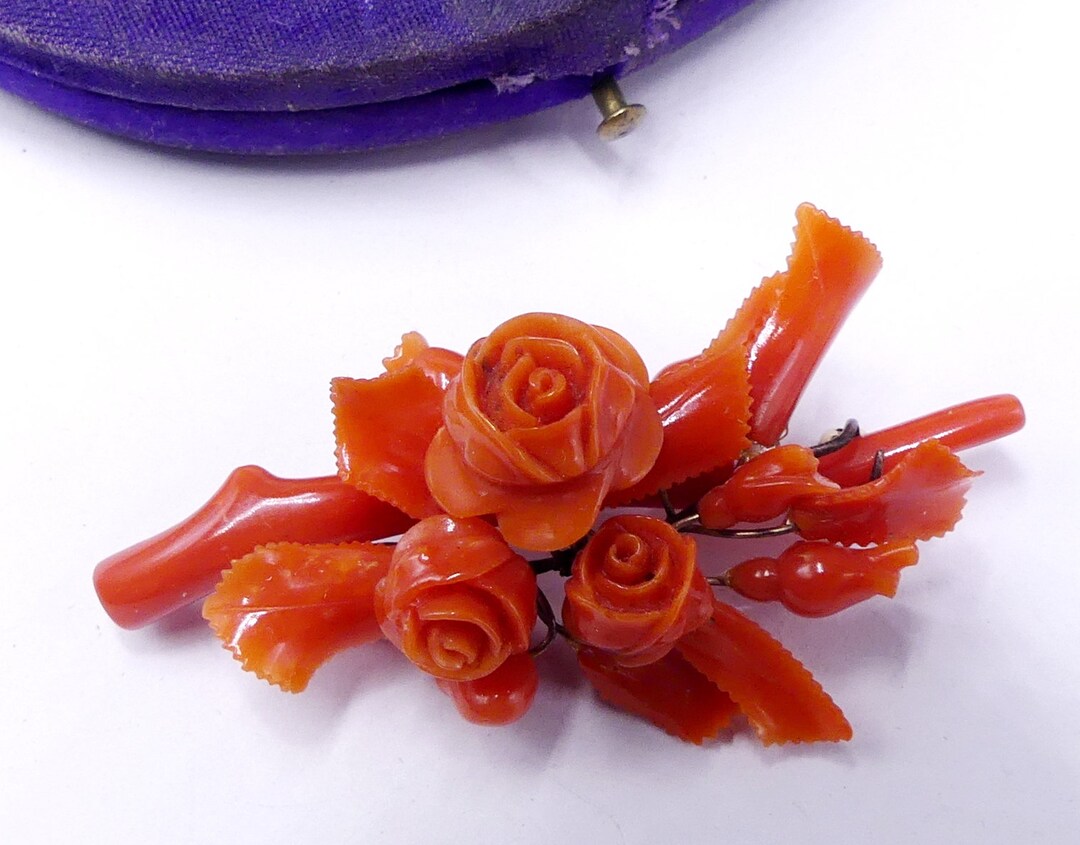 Antique Victorian 14k Gold & Carved Salmon Coral Flower Pin Brooch - Etsy