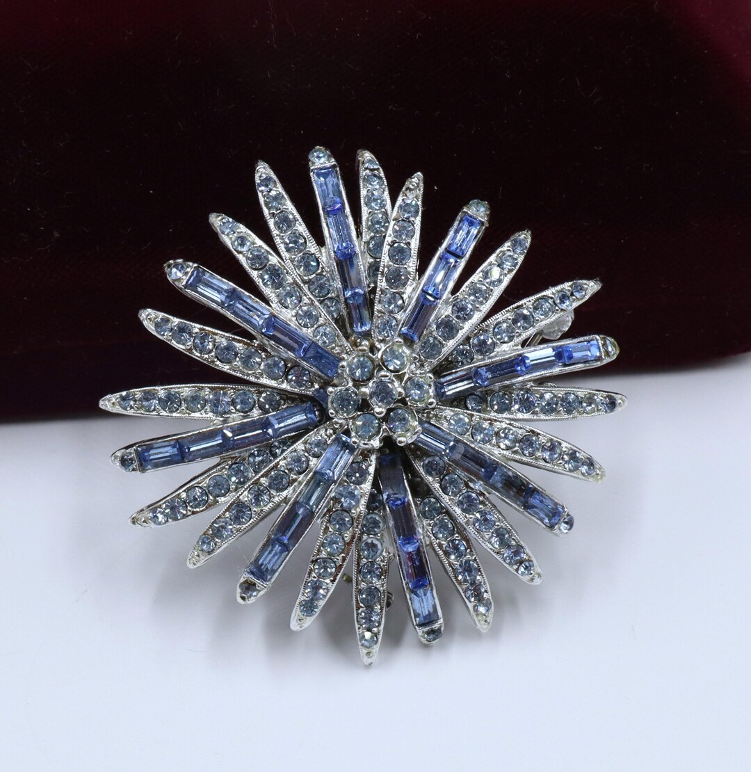 Vintage Signed Pell Silver Tone & Clear Light Blue Rhinestone Pin ...