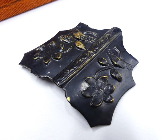 Antique 18th C brass black enamel metal flower belt b… - Gem
