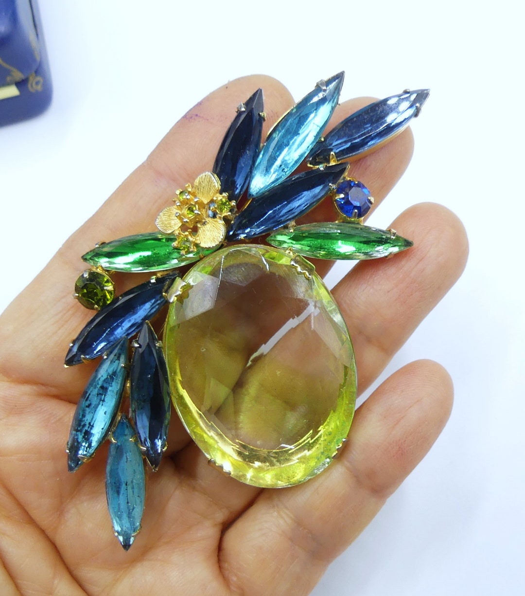 Vintage Large Gold Tone & Glass Multi Color Rhinestone Pin Brooch - Etsy