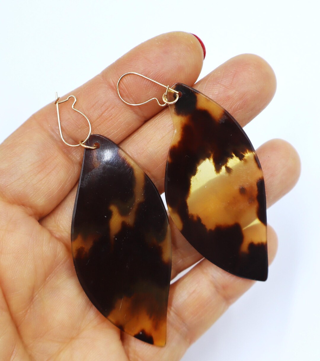 Antique Faux Flat Tortoise Shell & Vintage Gold Filled Hoop Dangle Earrings - Etsy