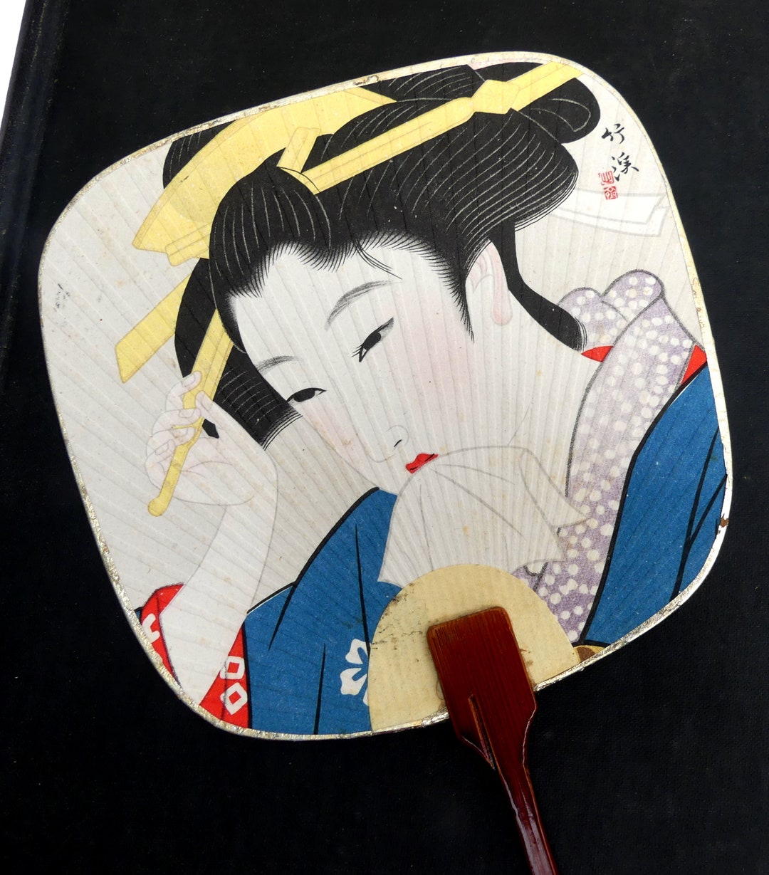 Vintage Japanese Paper Geisha Hand Fan Post Card Fan C - Etsy