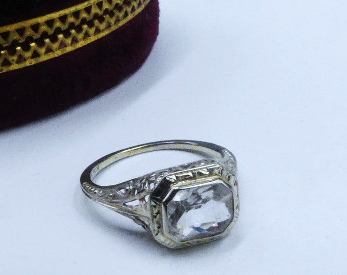 Antique Art Deco Marked 10k White Gold Filigree & Clear Topaz ...