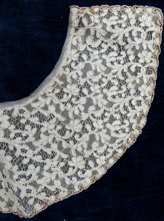 Antique French Alencon lace collar w faux seed pearls - Gem