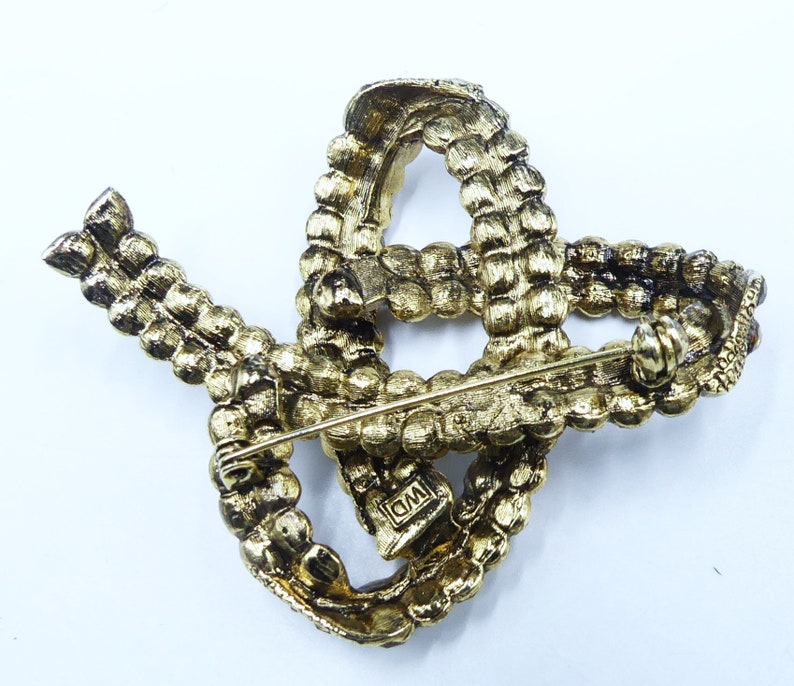 Vintage Signed WD Brass Tone & Brown Rhinestone Knot Pin Brooch - Etsy
