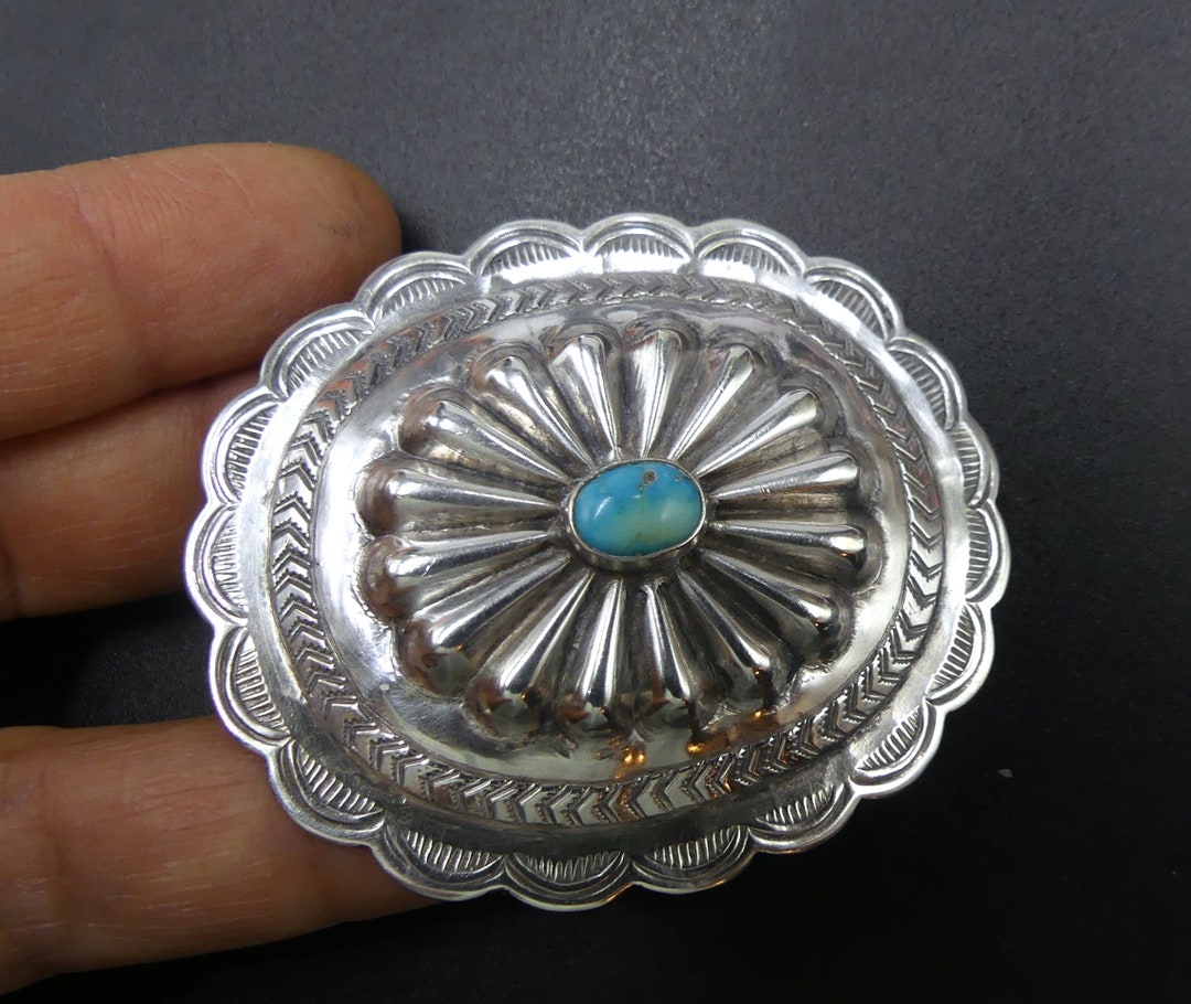 Vintage Navajo Sterling Silver Concho W Bezel Set Oval Turquoise ...