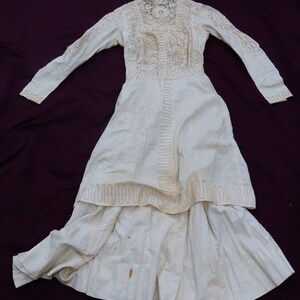 Antique Edwardian Victorian Linen W Raised Braided Ornate Scrollwork & Lace Collar Dress Color ...