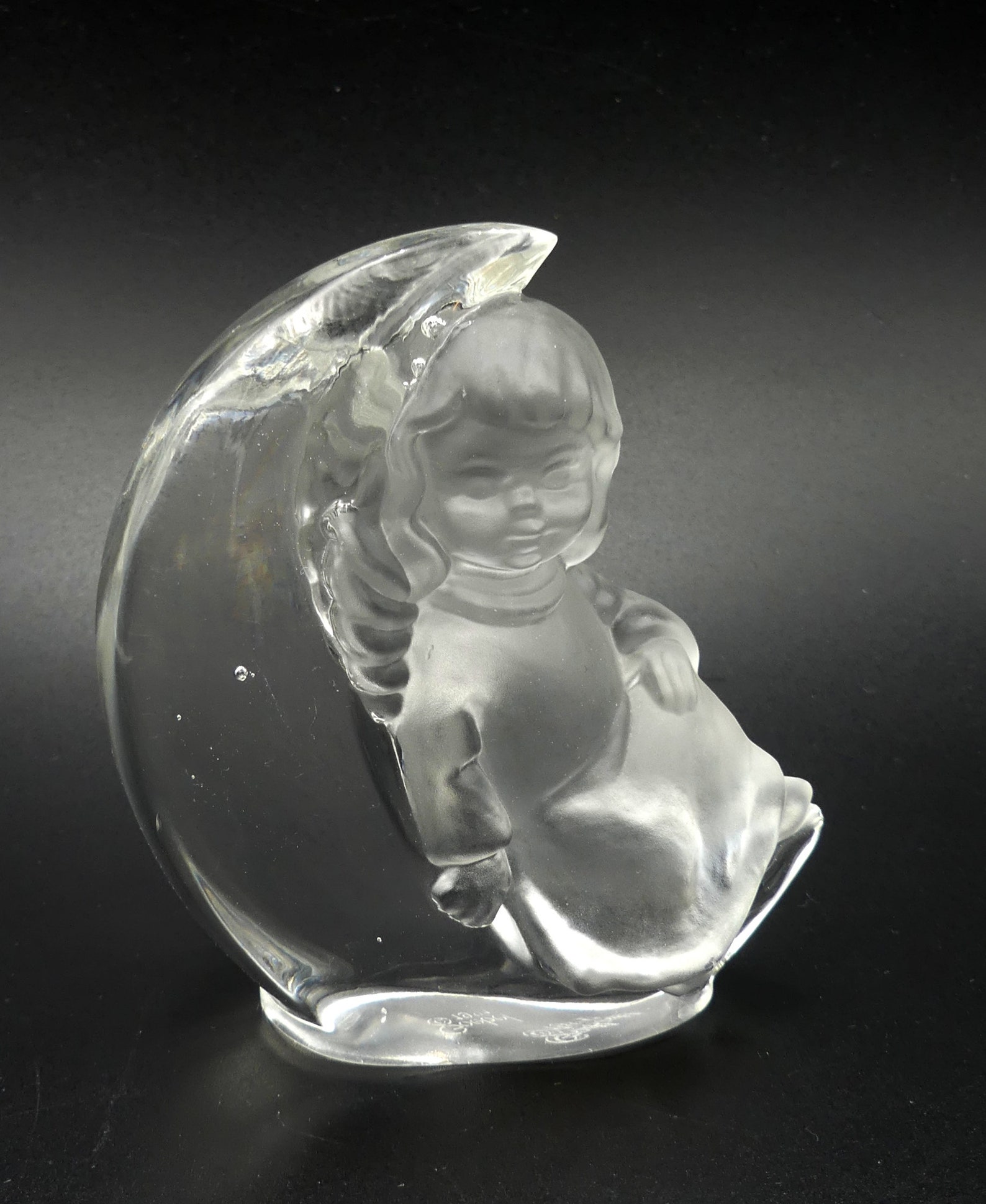 Vintage Goebel Crystal Frosted Glass Angel Moon Figurine Paperweight ...