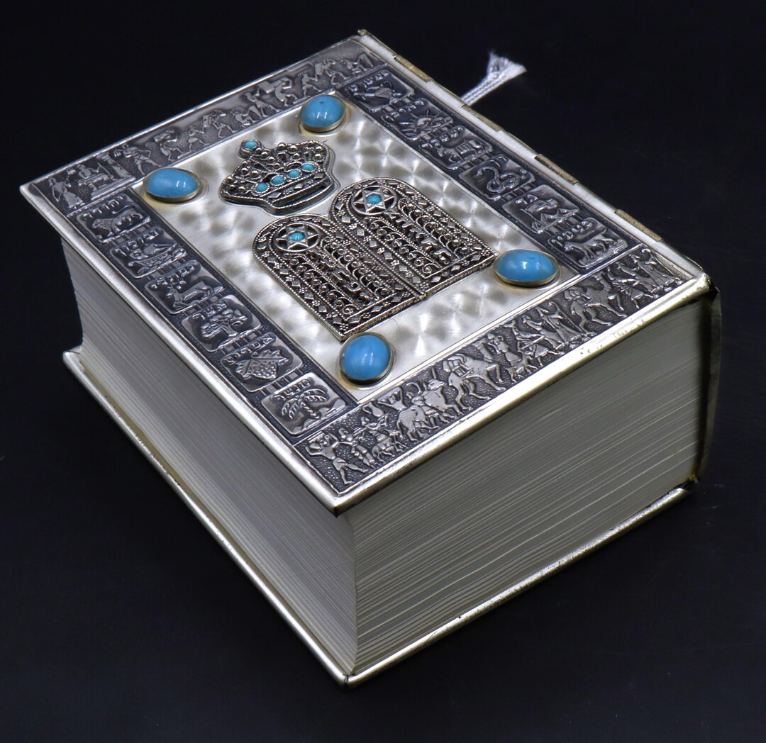 Vintage 1969 Silver Plate the Holy Scriptures W English Translation 5”1 ...