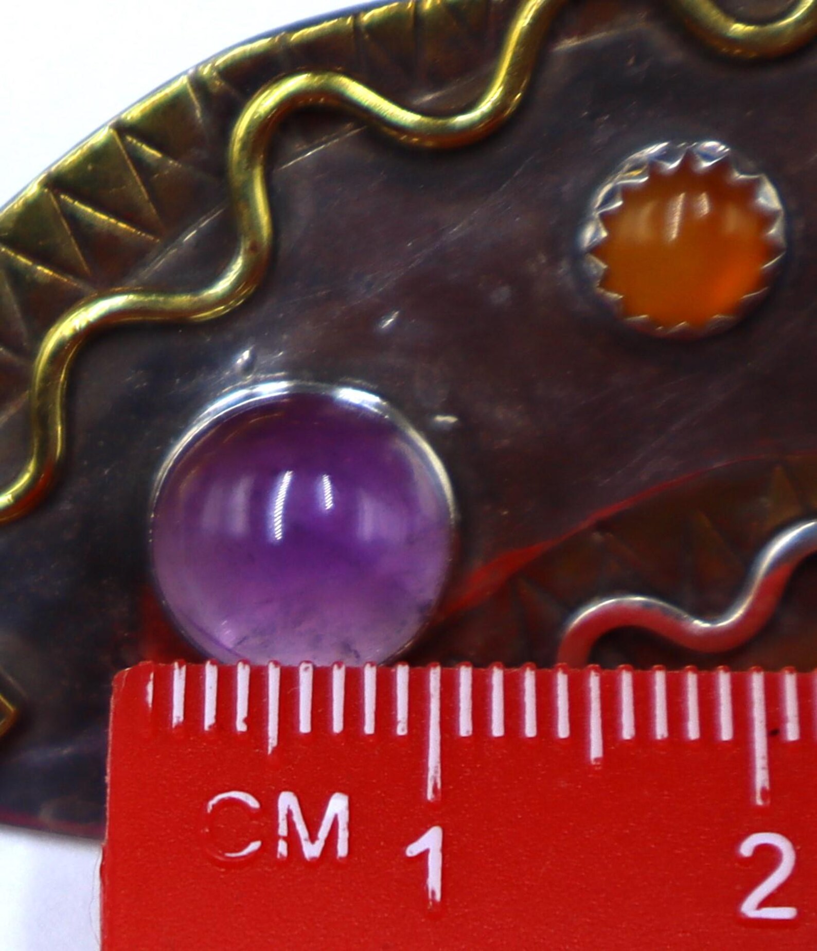 Vintage Signed Angela Duffin Sterling Silver Brass & Amethyst Yellow ...