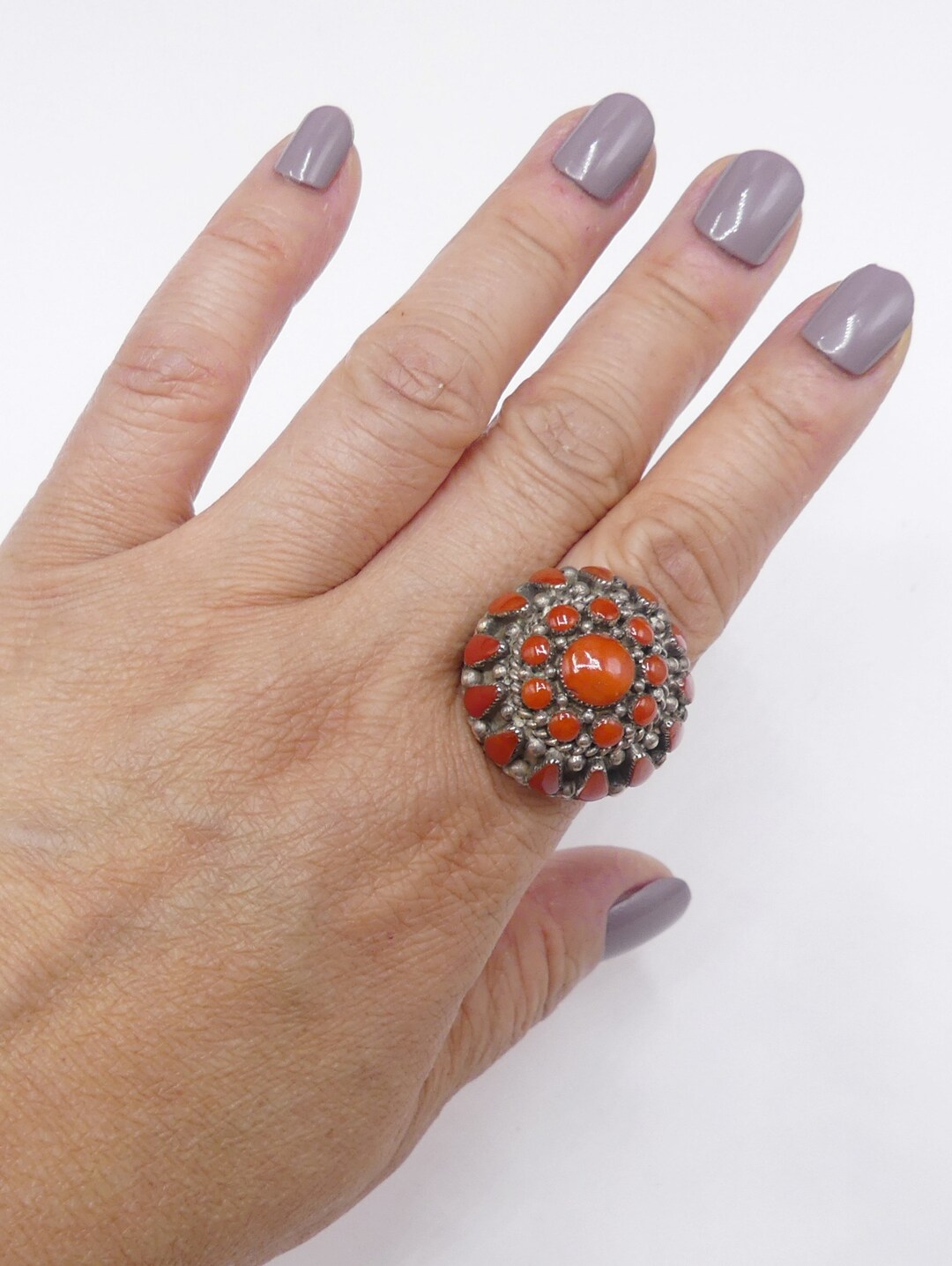 Vintage Signed DW Sterling Silver & Coral Native American Ring Size 11 ...