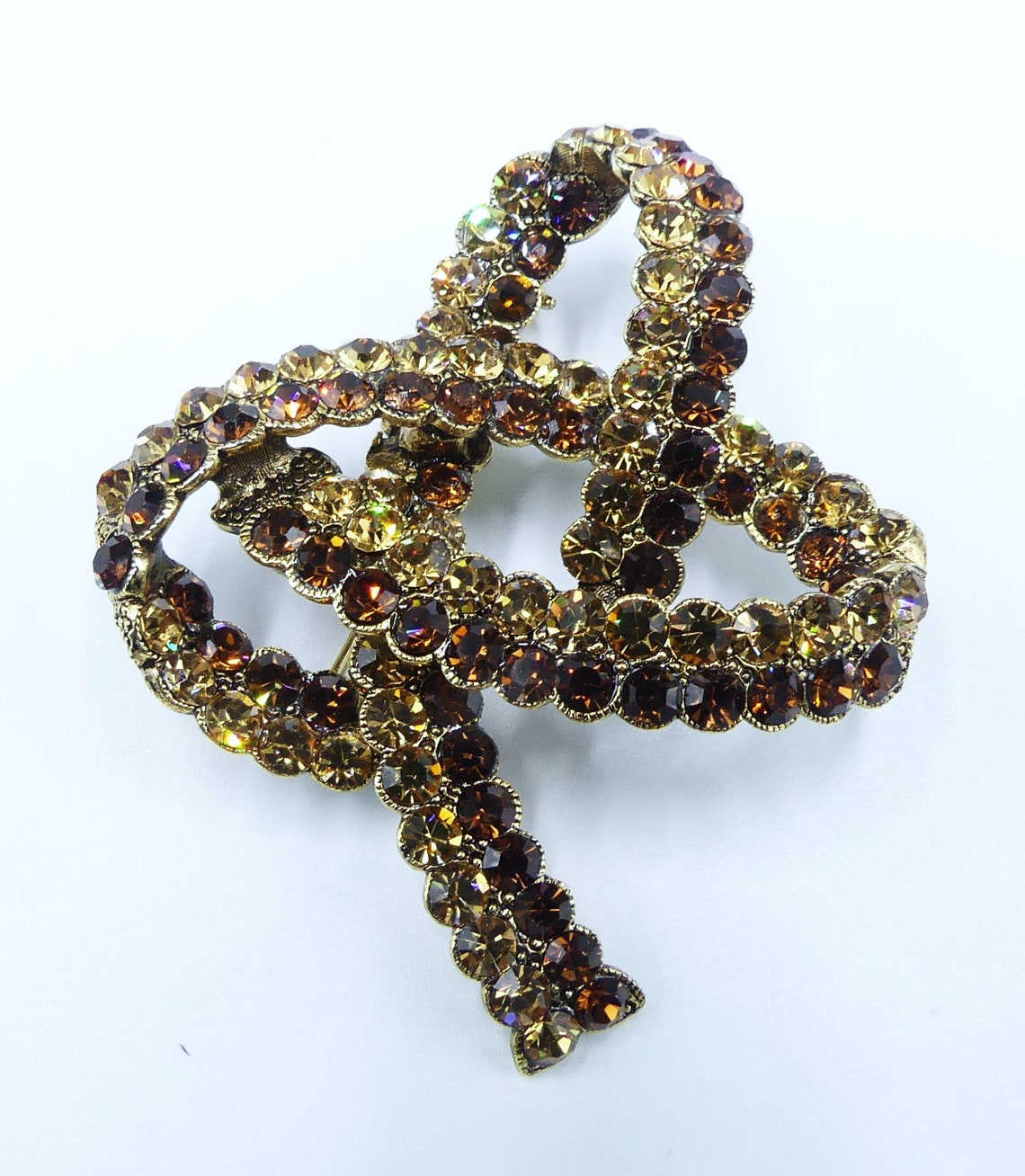 Vintage Signed WD Brass Tone & Brown Rhinestone Knot Pin Brooch - Etsy