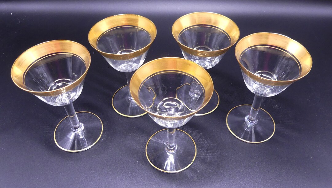 Vintage 5 Gold Trim Encrusted 2 Low Wine Glasses - Etsy