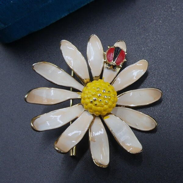 Ladybug Flower Brooch Etsy