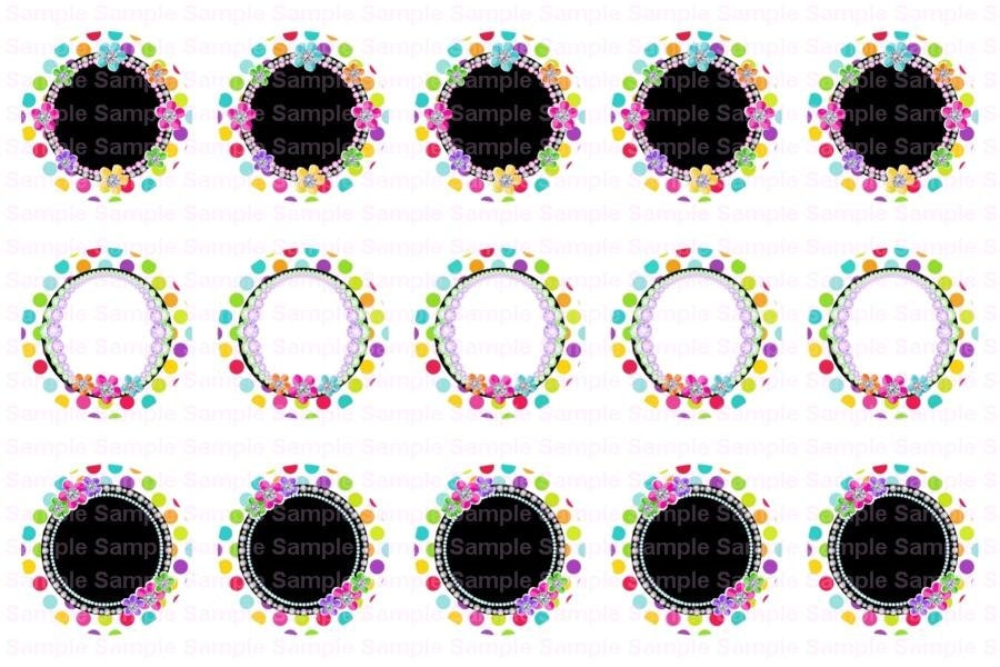 Editable Polka Dots Colors Flowers Bling Bottle Cap Images 4x6 | Etsy
