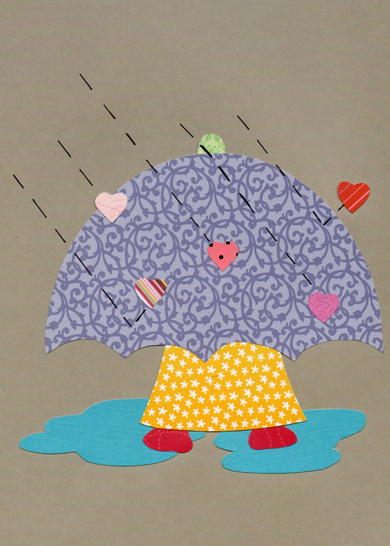 Little Girl in a Spring Time Heart Rain Shower Valentines Day Applique ...