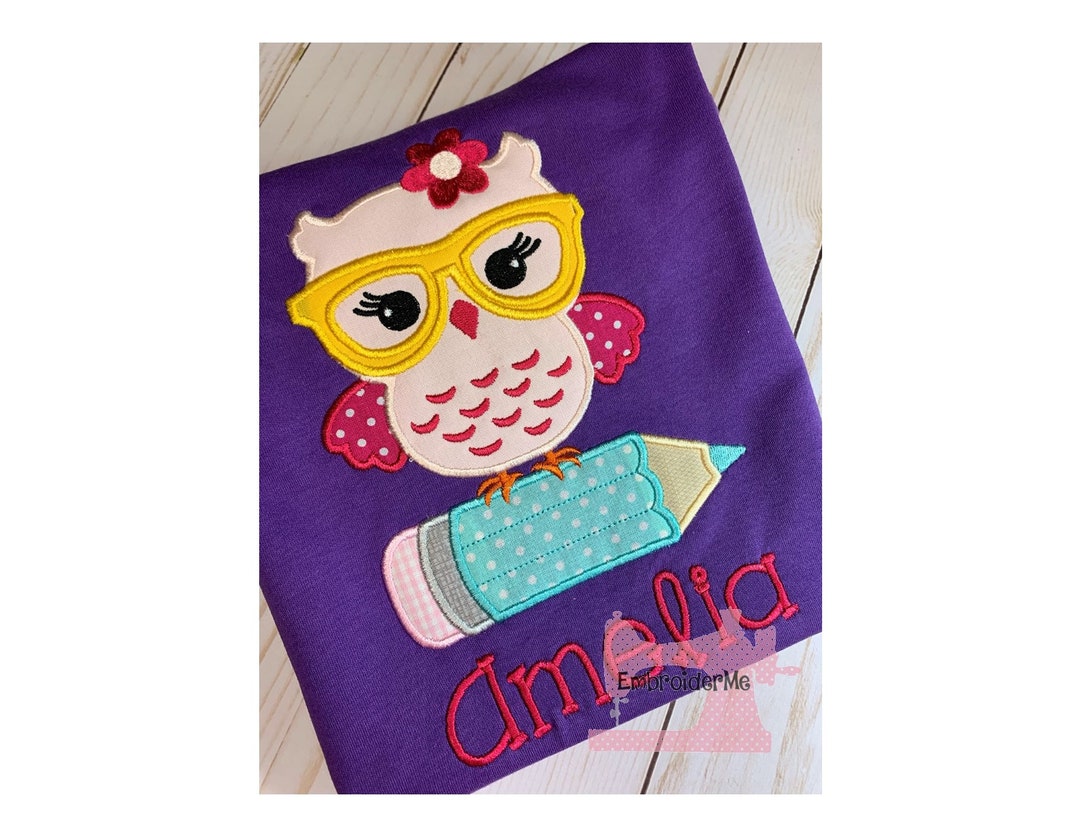 Monogrammed Girls Back to School Owl Shirt, Girls Personalized Owl ...