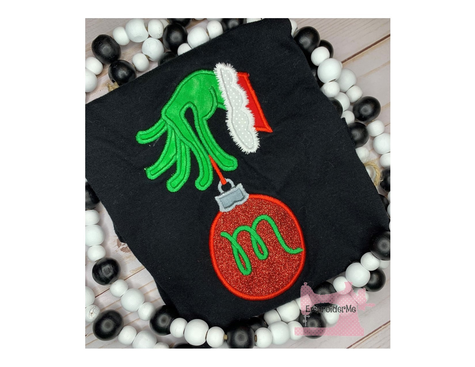 Girls Monogrammed Grinch Hand Christmas Shirt, Custom Embroidered ...