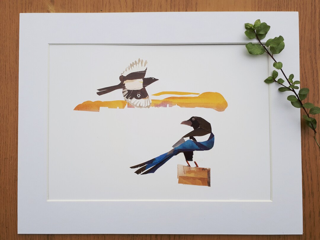 Collage Magpies, A4 Print of Paper Collage in Mount - Etsy