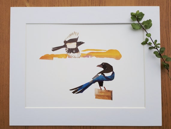 Collage Magpies A4 print of paper collage in Mount | Etsy