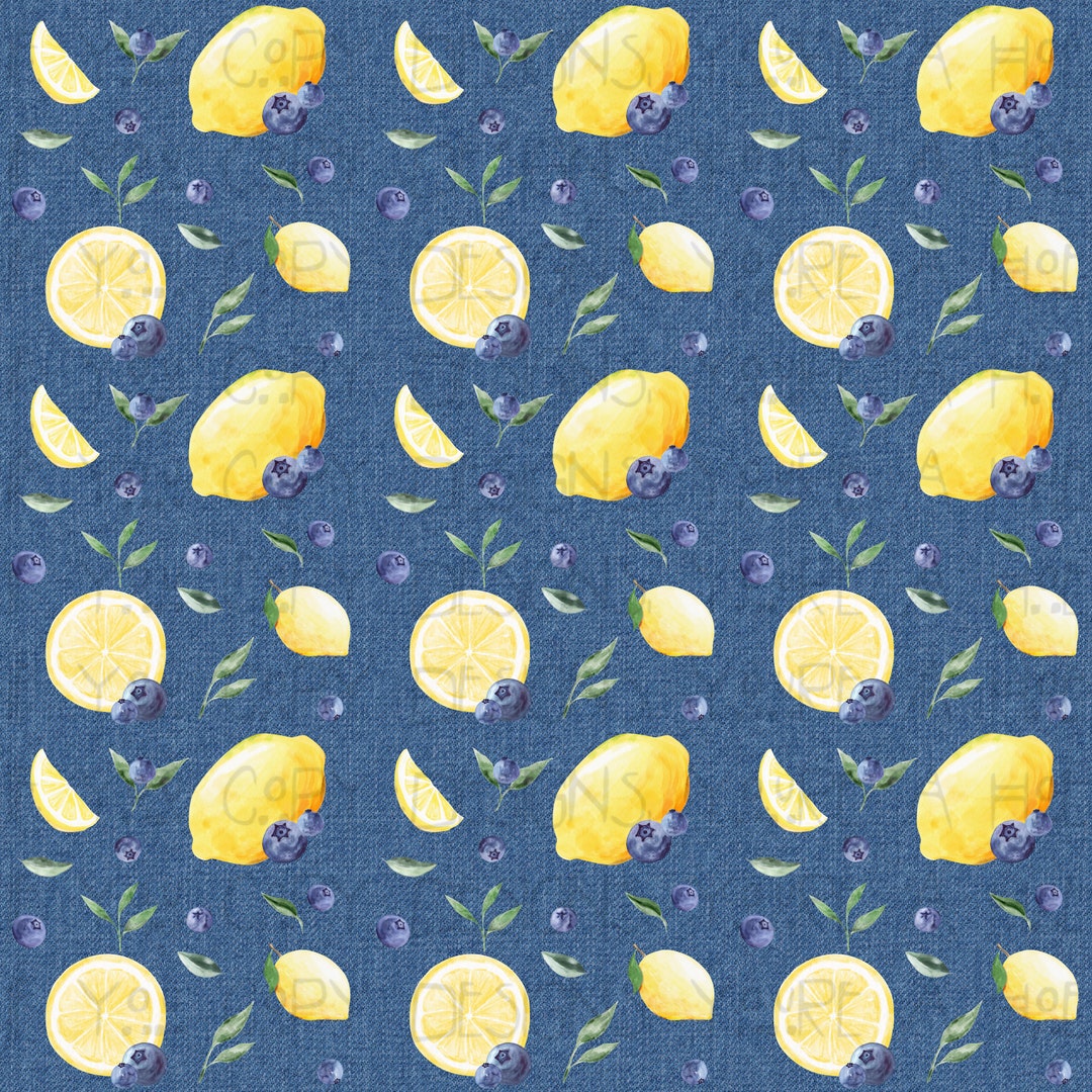 Seamless Blueberry Lemon Pattern, Seamless Lemon Pattern, Blueberry ...