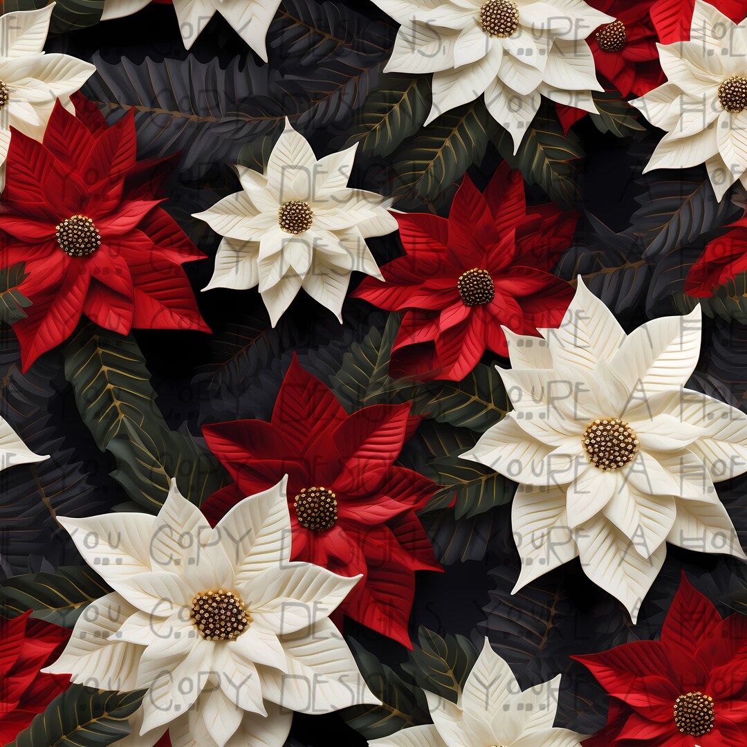 3D Poinsettia Christmas Seamless Pattern (digital Pattern) - Etsy