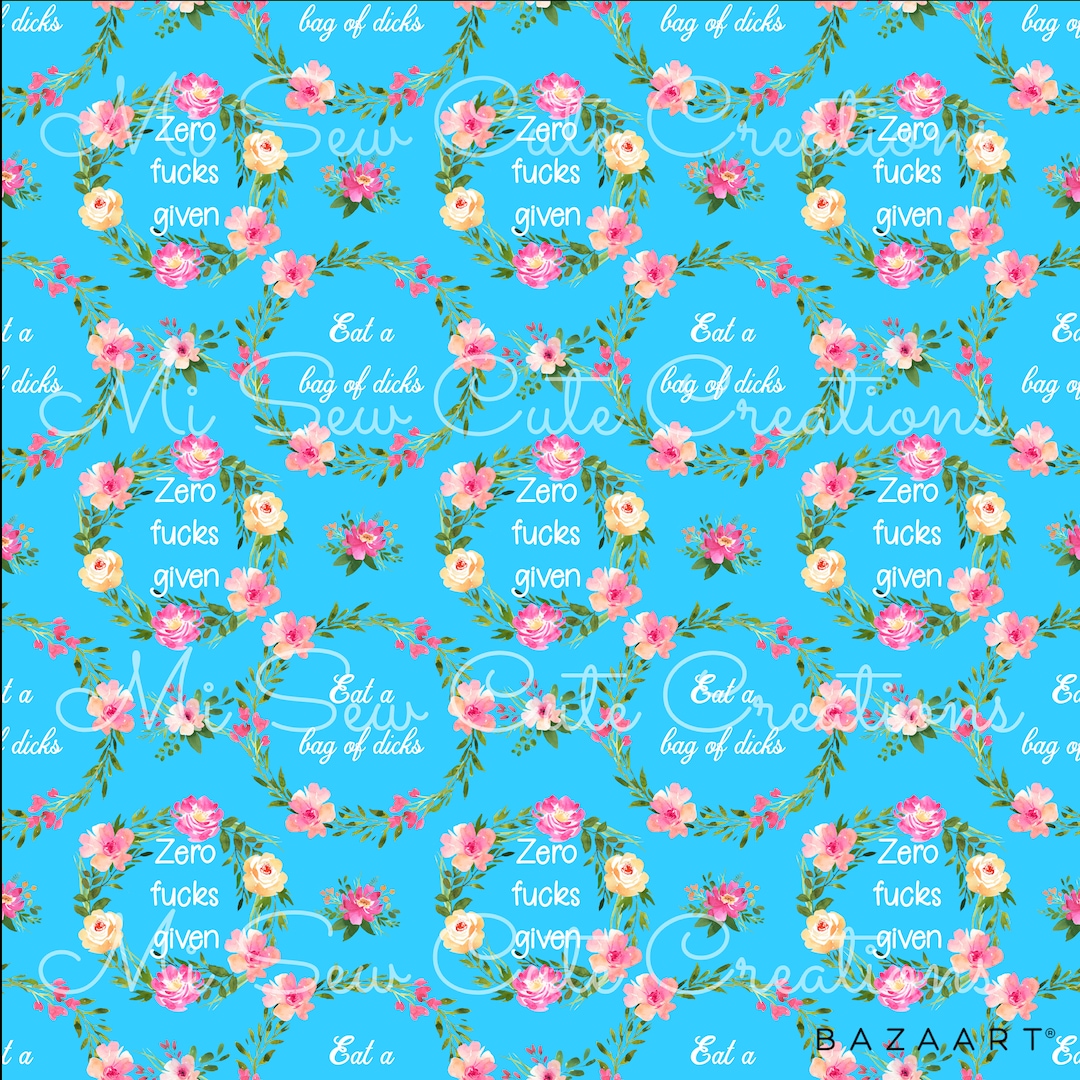 Floral Swear Word Seamless Pattern, Turquoise Background (digital ...