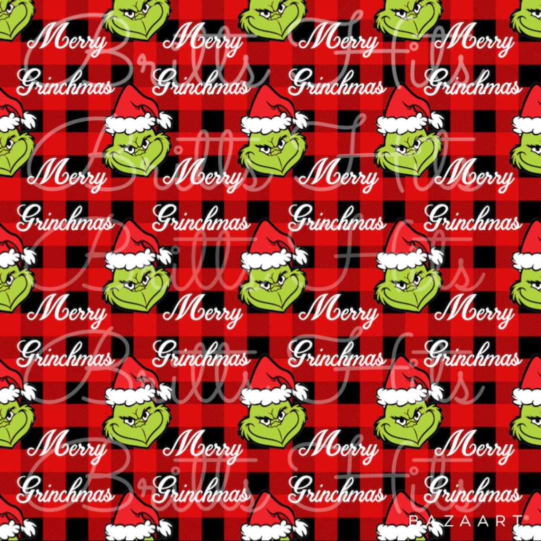 Grinch Merry Grinchmas Seamless Pattern, Red Buffalo Plaid (digital ...