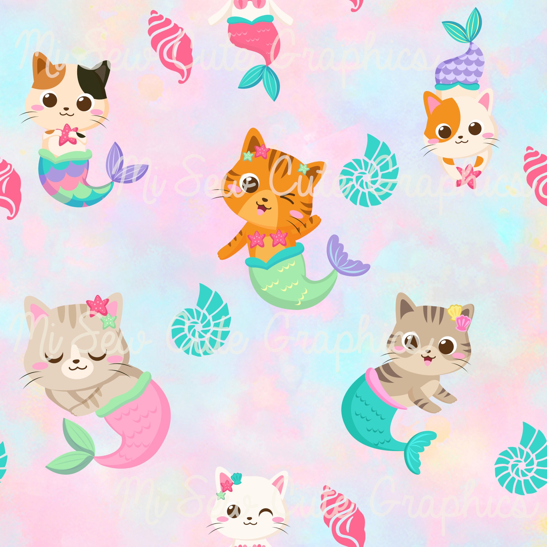 Seamless Mermaid Image, Merkitty Design, Seamless Cat Image, Instant ...