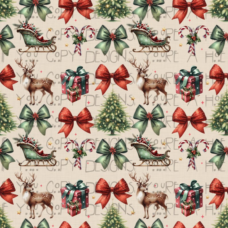 Christmas Coquette Bow Seamless Pattern, Winter Holiday Image (digital ...