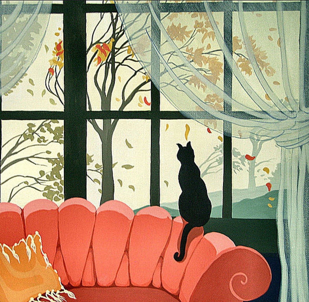 Autumn Musings Print From Original Acrylic Painting/cat/fall/retro/deco ...