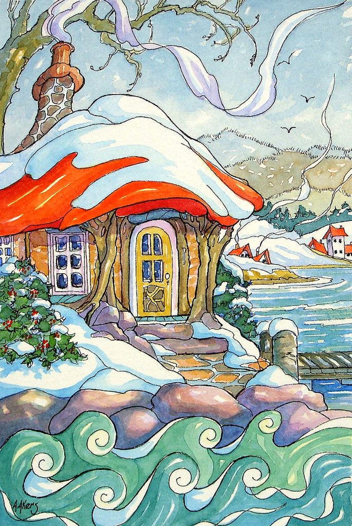 Winter on the Jetty Storybook Cottage Series Print - Etsy