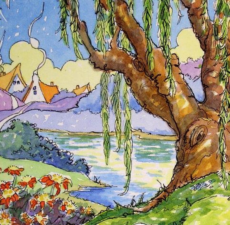This Side of the River Storybook Cottage Vintage Inspired Print - Etsy