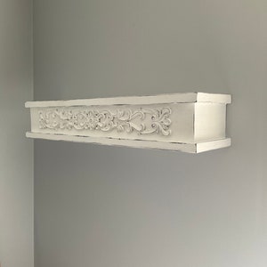 Distressed French Country Solid Wood Floating Shelves, Applique Adorned ...