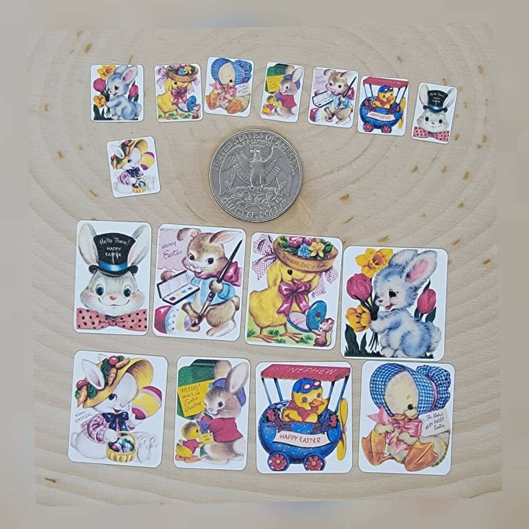Set of 8 1:6 or 1/12 Scale Miniature Dollhouse Easter Day Cards, 1950s ...
