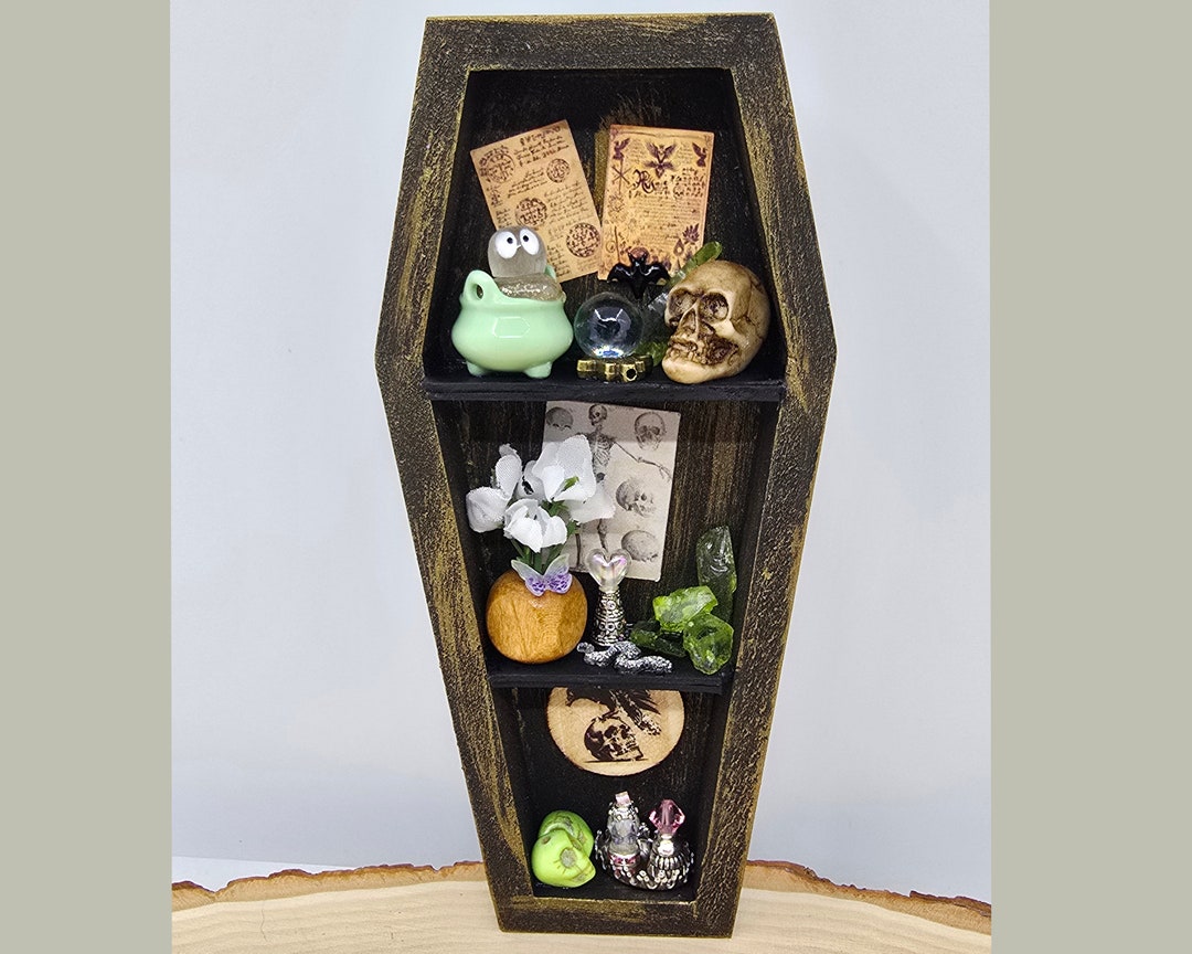 Halloween Dollhouse Haunted House Coffin Shelf, Shadow Box, Tiered Tray ...