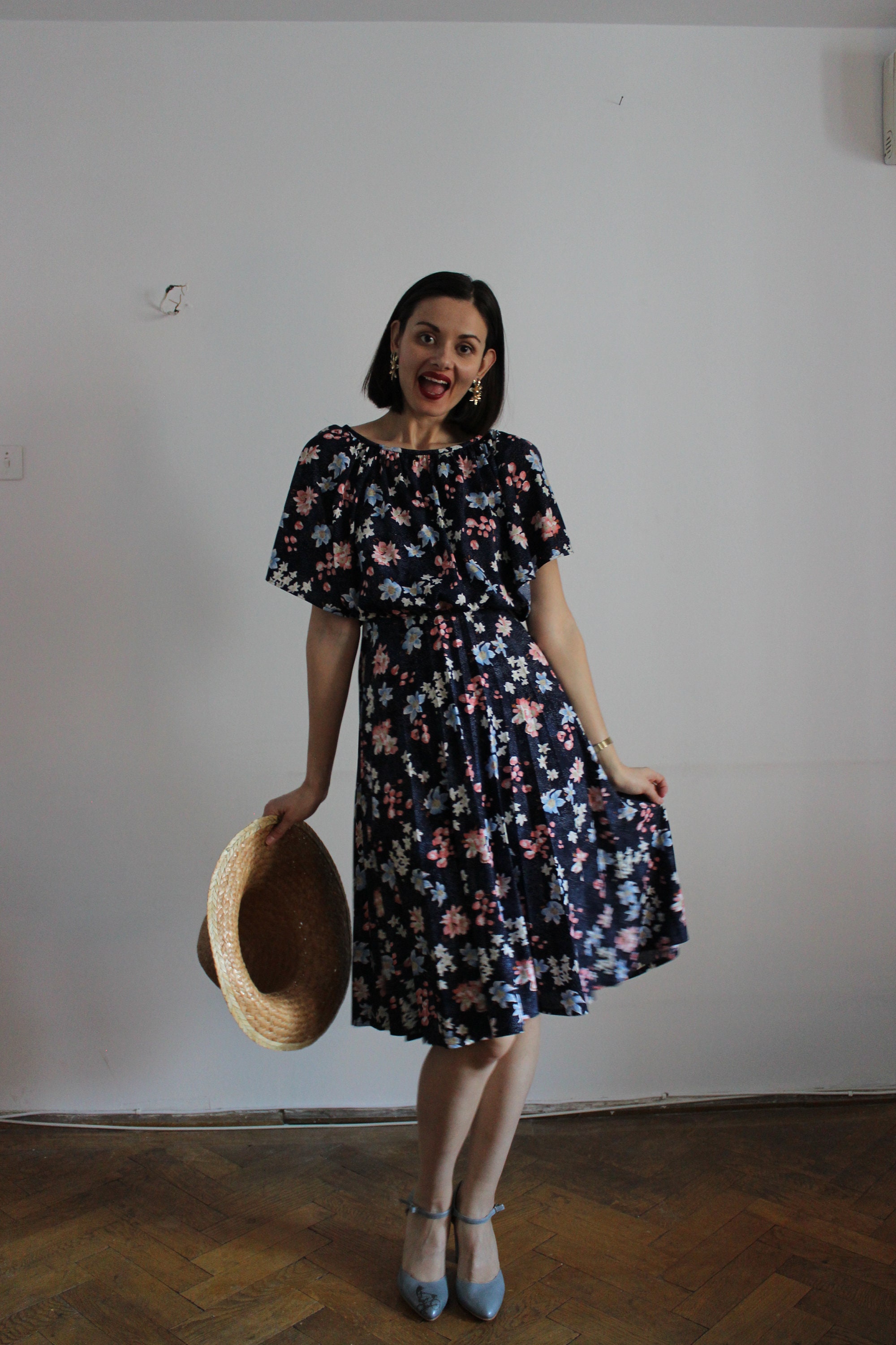 Vintage HM Cocktail Dress Flower Pattern Dress Midi Dress - Etsy