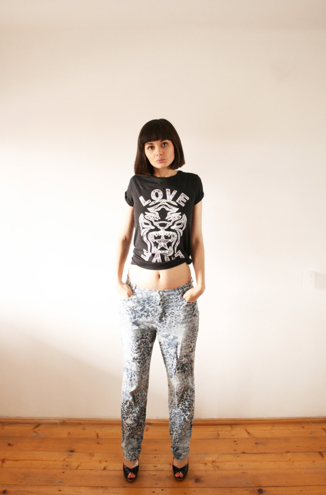 Animal Print Jeans Blue Denim Blue Shades Flowers and Animal - Etsy