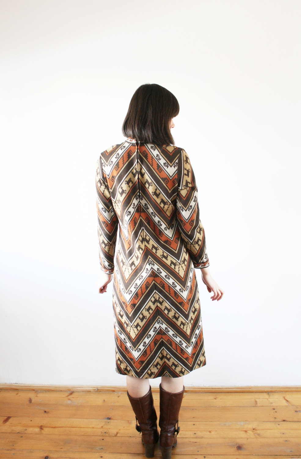 Native Print Midi Dress Aztec Pattern Dress Brown Colors Neckline ...
