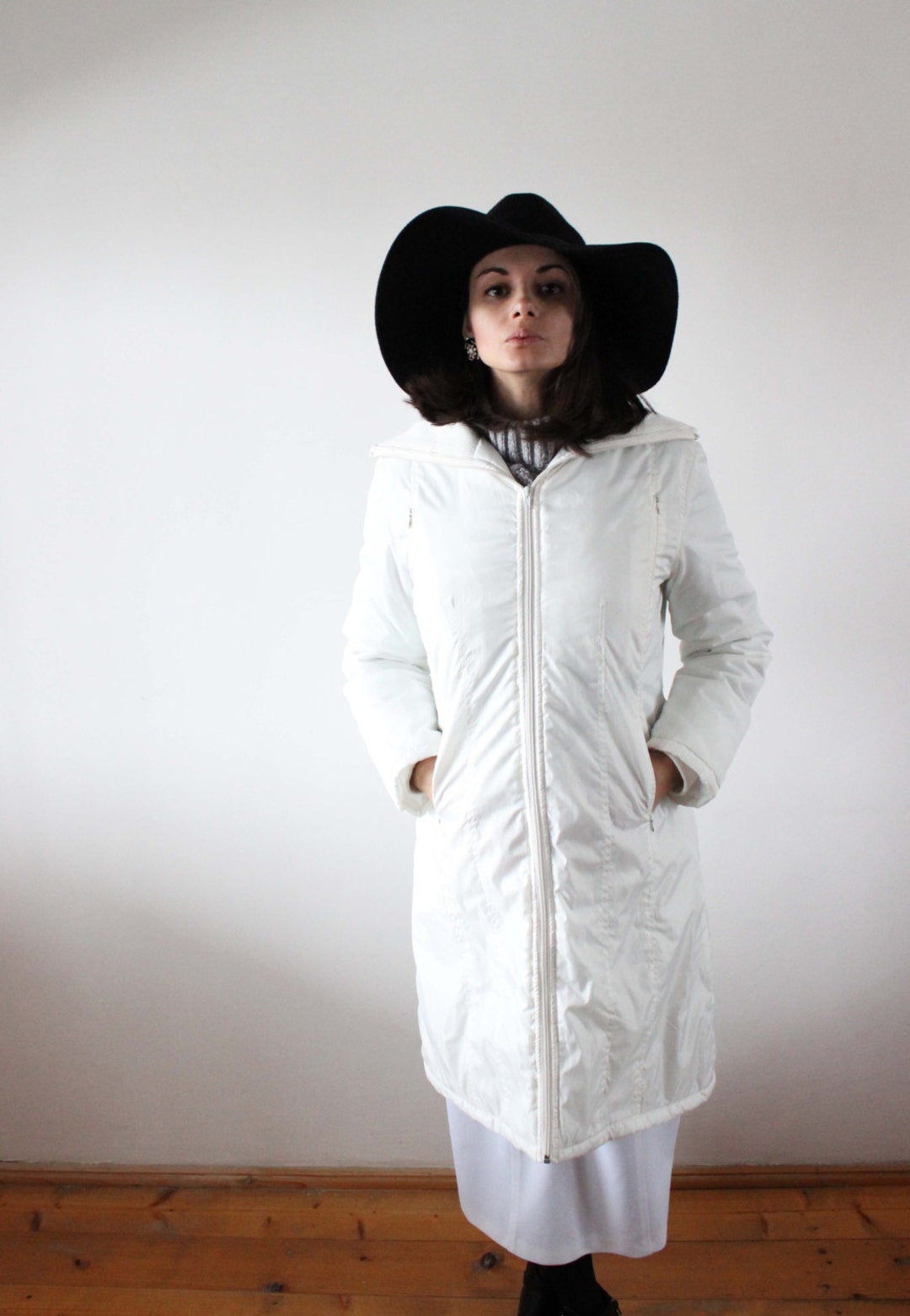White Long Parka Jacket Vintage White Parka Comfy for Cold Weather ...
