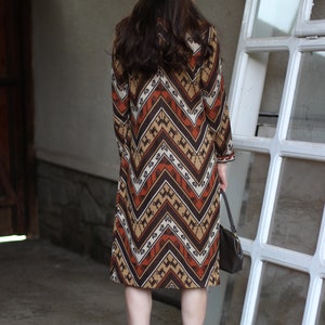 Native Print Midi Dress Aztec Pattern Dress Brown Colors Neckline ...
