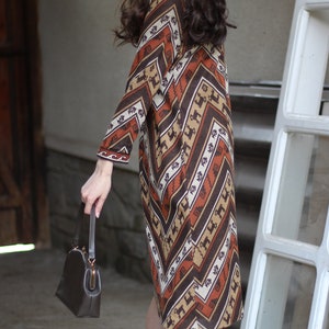 Native Print Midi Dress Aztec Pattern Dress Brown Colors Neckline ...