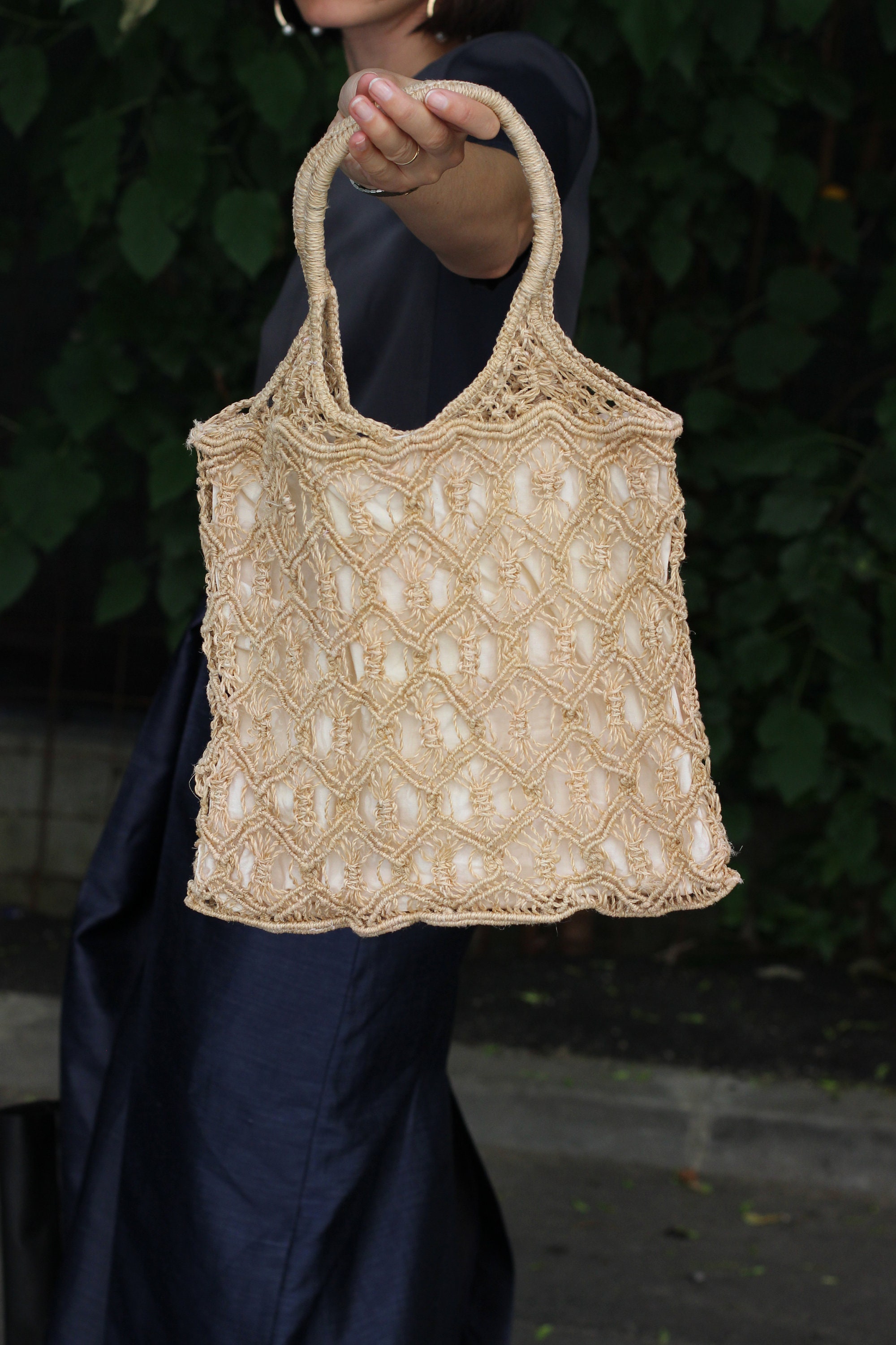 Vintage Rope Bag Braided Bag Tote Basket Bag Eco Recycled Tote Vintage ...