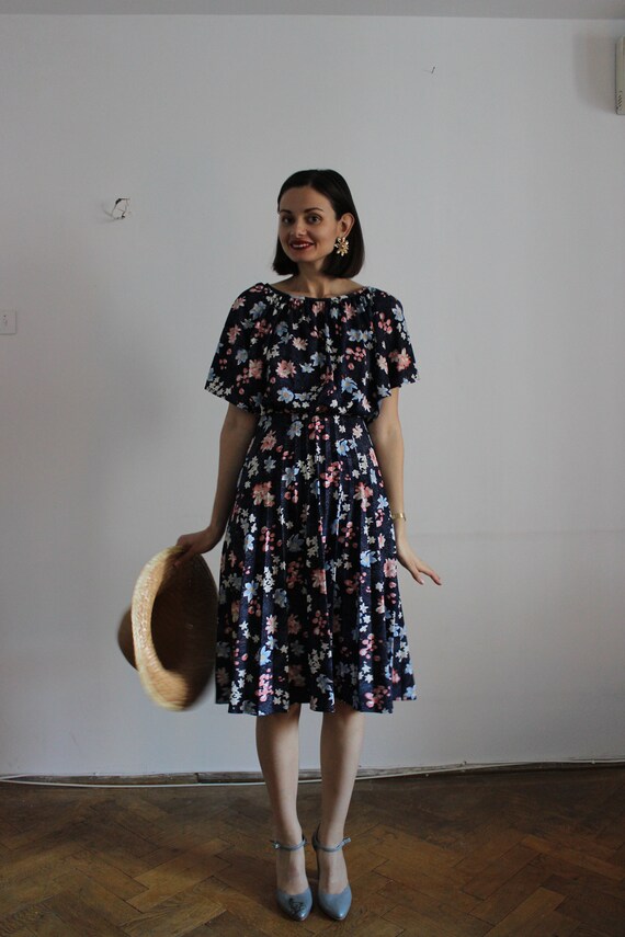 Vintage HM cocktail dress Flower pattern dress Midi d… - Gem