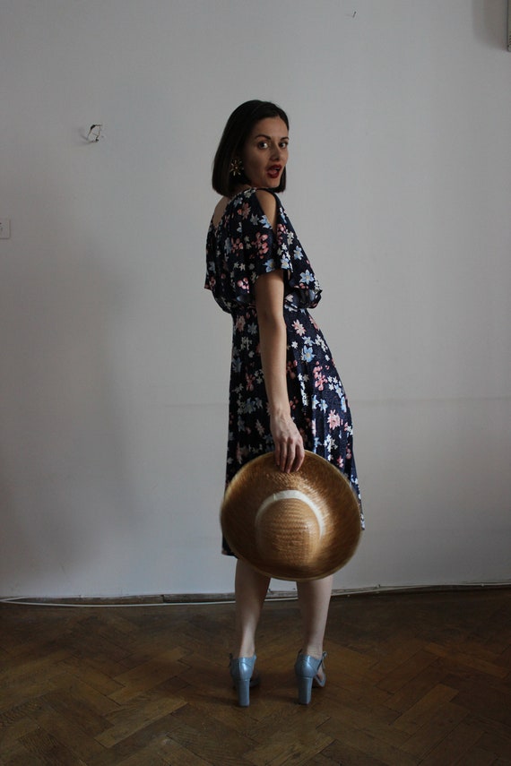 Vintage HM cocktail dress Flower pattern dress Midi d… - Gem