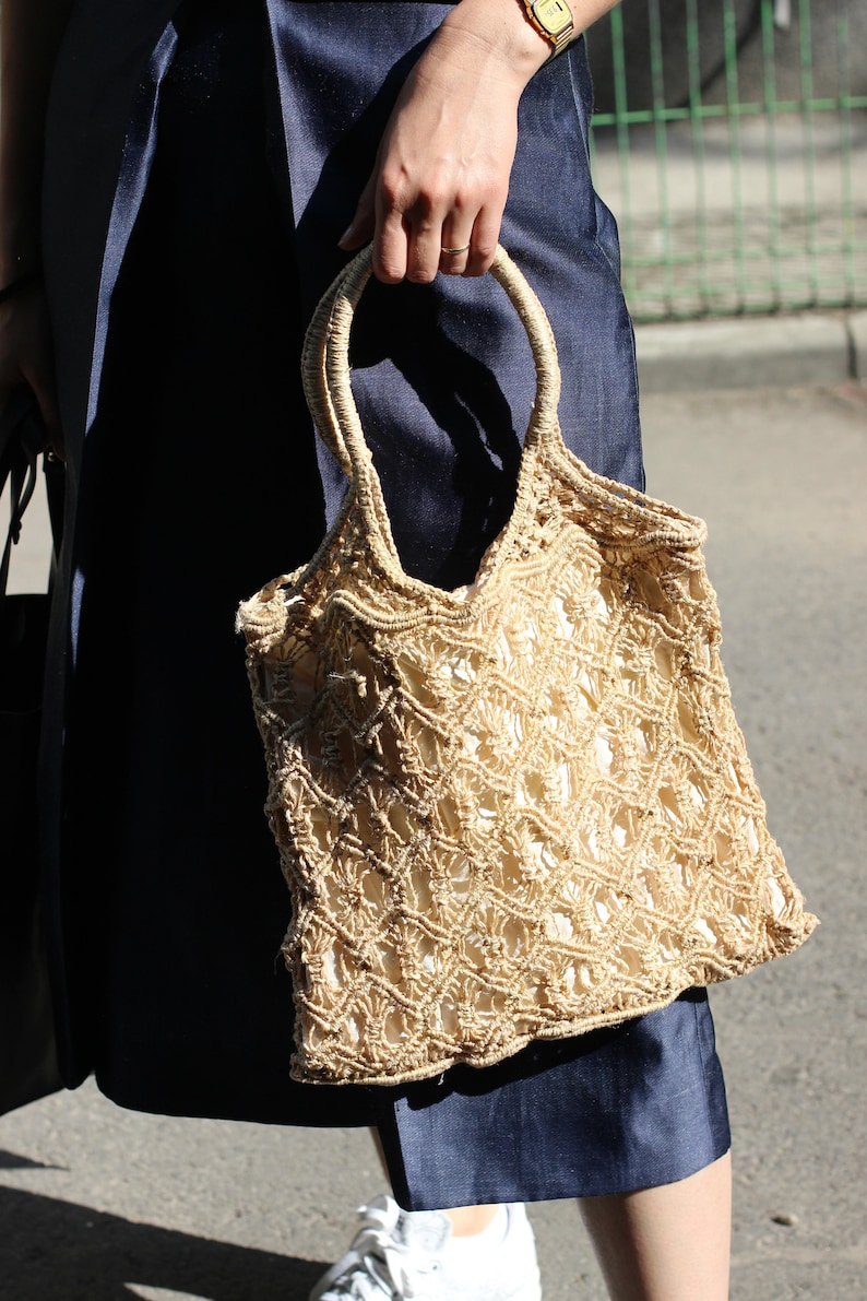 Vintage Rope Bag Braided Bag Tote Basket Bag Eco Recycled Tote Vintage ...